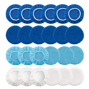 luter 5-6 inch 24pcs polishing bonnet pads microfiber wax applicator including 12 packs microfiber waxing bonnet 6 packs wool buffing pads 6 packs non-woven buffing pad