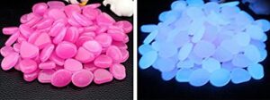 ebliiny 500pcs glow stone glowing in the dark pebbles outdoor decor fish tank gravel rocks decoration (pink in daytime, purple in the dark)