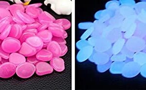 Ebliiny 500Pcs Glow Stone Glowing in The Dark Pebbles Outdoor Decor Fish Tank Gravel Rocks Decoration (Pink in Daytime, Purple in The Dark)