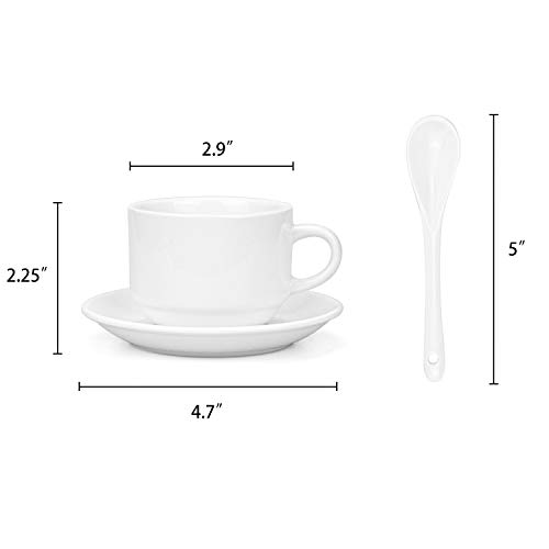 Hedume 6 Pack 5 OZ Espresso Cups with Saucers and Spoons, Stackable Espresso Coffee Cup Set for Specialty Coffee Drinks, Latte, Cafe Mocha and Tea