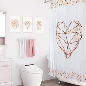 SUMGAR Mothers Day Shower Curtain Pink Love Rose Gold Shower Curtains for Bathroom, Cute Elegant Girl Bath Stall Decoration Geometric Shower Curtains Set with Hooks, 72 x 72 inch