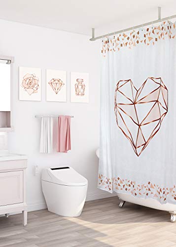 SUMGAR Mothers Day Shower Curtain Pink Love Rose Gold Shower Curtains for Bathroom, Cute Elegant Girl Bath Stall Decoration Geometric Shower Curtains Set with Hooks, 72 x 72 inch