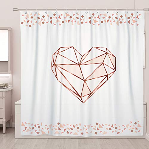 SUMGAR Mothers Day Shower Curtain Pink Love Rose Gold Shower Curtains for Bathroom, Cute Elegant Girl Bath Stall Decoration Geometric Shower Curtains Set with Hooks, 72 x 72 inch