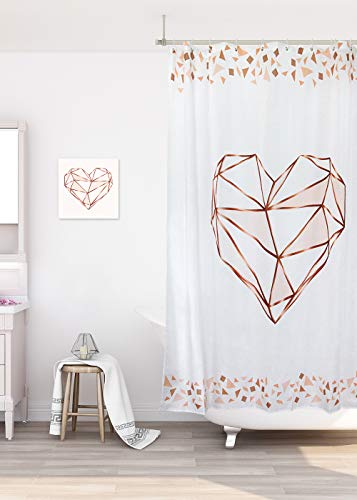 SUMGAR Mothers Day Shower Curtain Pink Love Rose Gold Shower Curtains for Bathroom, Cute Elegant Girl Bath Stall Decoration Geometric Shower Curtains Set with Hooks, 72 x 72 inch