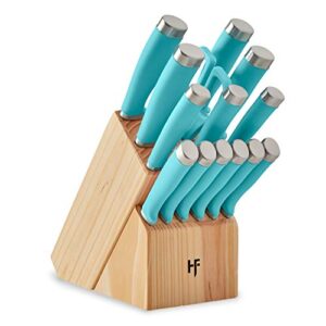 hampton forge epicure true aqua knife block set, 15 piece