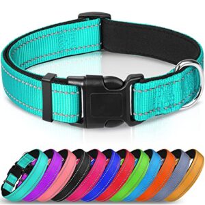 joytale reflective dog collar,soft neoprene padded breathable nylon pet collar adjustable for large dogs,teal,l