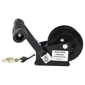 HighFree 2000lbs Trailer Winch with 25 Feet Nylon Strap, Black Dual Gear Heavy Duty Hand Winch for ATV, Boat, Truck, Trailer