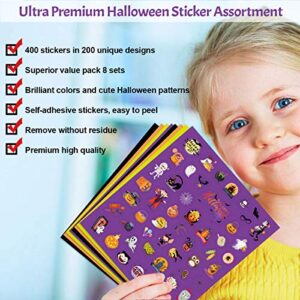 FANCY LAND Halloween Stickers for Kids 400 Assortment Stickers for Party Favors Treats Classroom Crafts 8 Sheets