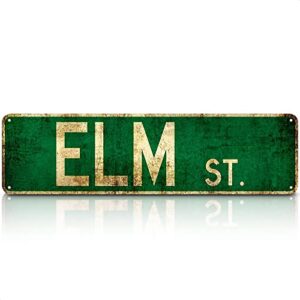 elm street signs metal tin sign vintage - metal wall art vintage tin signs for halloween road signs 16 x 4" street signs for bedroom, coffee bar sign indoor, outdoor metal sign elm street sign mallony