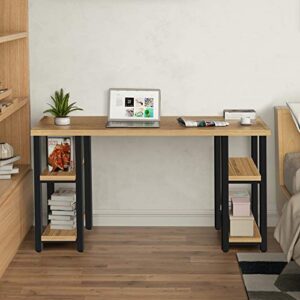 Coral Flower Landisl Desk,Simple and Modern Design,with Four Open Shelves for Books, Office Supplies or Accessories Within Easy Reach，Light Oak