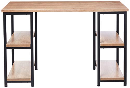 Coral Flower Landisl Desk,Simple and Modern Design,with Four Open Shelves for Books, Office Supplies or Accessories Within Easy Reach，Light Oak