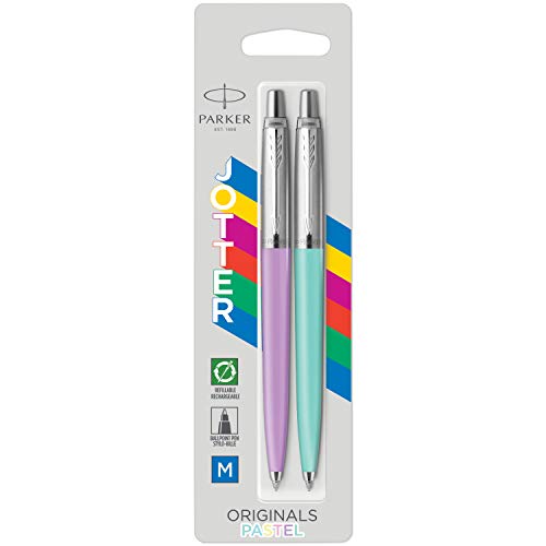 Parker Jotter Originals Ballpoint Pen Pastel Collection | Mint and Purple 50s Finishes | Medium Point | Blue Ink | 2 Count