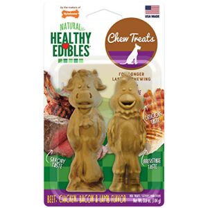 nylabone healthy edibles farm friends grain free dog treats beef, chicken, bacon, & lamb large/giant (2 count)