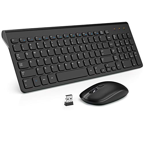 Wireless Keyboard Mouse Combo, WisFox 2.4GHz Slim Full Size Wireless Keyboard and Mouse Set with Number Pad and Nano Receiver for PC Laptop Windows, Quiet and Ergonomic (Black)