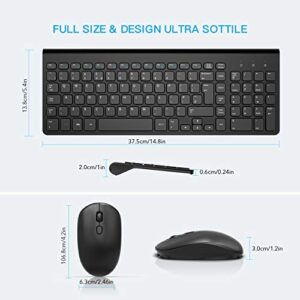 Wireless Keyboard Mouse Combo, WisFox 2.4GHz Slim Full Size Wireless Keyboard and Mouse Set with Number Pad and Nano Receiver for PC Laptop Windows, Quiet and Ergonomic (Black)