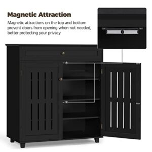 Yaheetech 4 Tier Shoe Storage Cabinet Shoe Rack with Drawer Adjustable Shelf Louvered Door - Multifunctional Storage Cabinet for Bedroom Closet Entryway Dorm Room, Black