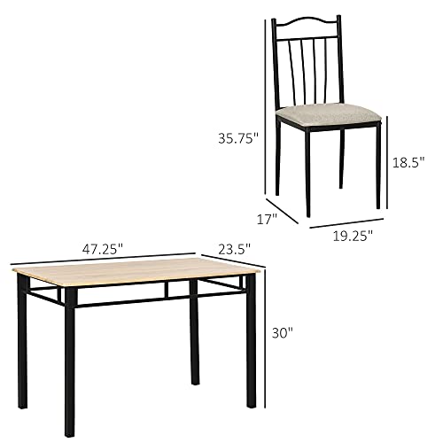 HOMCOM 5 Piece Dining Room Table Set with 4 Metal Frame Chairs for Kitchen, Dinette, Breakfast Nook, Grey