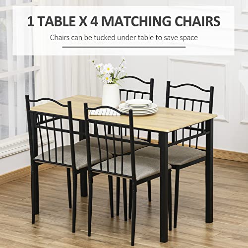 HOMCOM 5 Piece Dining Room Table Set with 4 Metal Frame Chairs for Kitchen, Dinette, Breakfast Nook, Grey