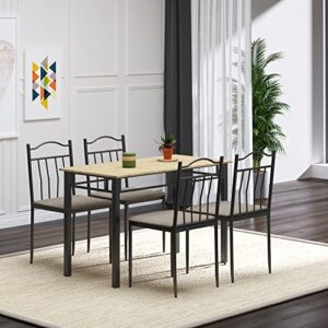 HOMCOM 5 Piece Dining Room Table Set with 4 Metal Frame Chairs for Kitchen, Dinette, Breakfast Nook, Grey