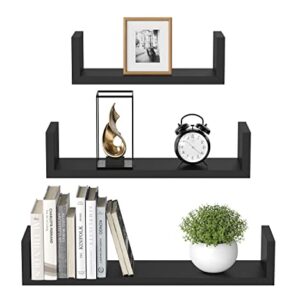 AMADA HOMEFURNISHING Floating Shelves U-Shaped, Wall Shelf 3 Sizes, Black Floating Shelves for Bathroom/Bedroom/Living Room/Kitchen - AMFS13-B