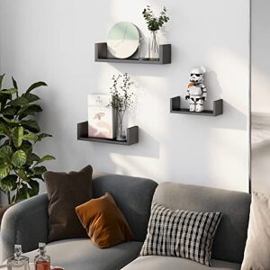 AMADA HOMEFURNISHING Floating Shelves U-Shaped, Wall Shelf 3 Sizes, Black Floating Shelves for Bathroom/Bedroom/Living Room/Kitchen - AMFS13-B