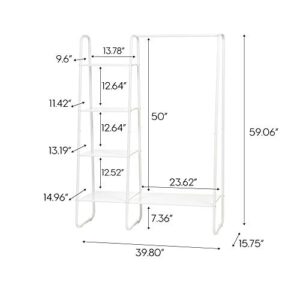 IRIS USA Clothes Rack with 4 Metal Shelves, Freestanding Clothing Racks for Hanging Clothes, Easy to Assemble, Standing Metal Sturdy Garment and Accessories Rack, Small Space Storage Solution, White