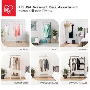 IRIS USA Clothes Rack with 4 Metal Shelves, Freestanding Clothing Racks for Hanging Clothes, Easy to Assemble, Standing Metal Sturdy Garment and Accessories Rack, Small Space Storage Solution, White