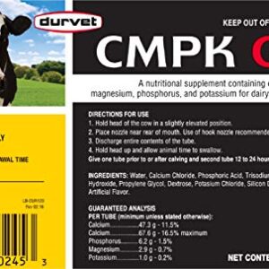 Durvet CMPK Gel (Case of 12). Concentrated Calcium-Mineral Supplement for Cattle. Helps Prevent Milk Fever in Dairy Cows When Calving. Convenient Easy-Dose Oral Gel. Safe. No Withdrawal. 300 ml Tube.