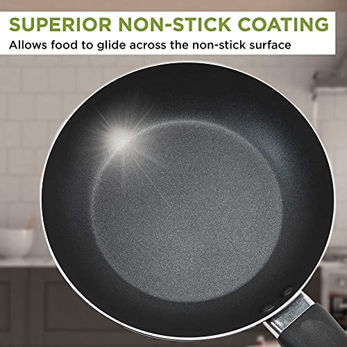 Ecolution Easy Clean Nonstick Cookware Set, Features Kitchen Essentials, Bamboo Cooking Utensils Set, Vented Glass Lids, Ergonomic Grip Handles, Made without PFOA, Dishwasher Safe, 20-Piece, Black