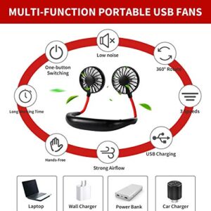 YJCloud Neck Fan,Hand Free Portable fan,Usb Portable Battery Operated Personal fan,Hanging neck fan with mini Rechargeable LED,Neckband fan/Wearable fan for Traveling Outdoor Office,Black