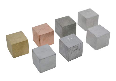 Density Cubes Set - Includes 7 Metals - Brass, Lead, Iron, Copper, Aluminum, Zinc & Tin - 0.8" (20mm) Sides - for use with Density, Specific Gravity Activities - Eisco Labs