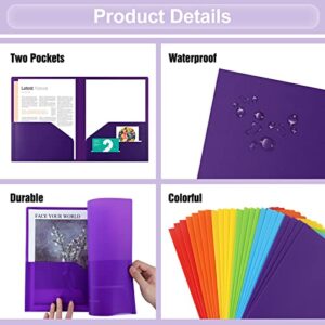 EOOUT 24pcs Folders with Pockets, Plastic Pocket Folders, Two Pocket Folders with Label, 6 Colors, Letter Size, A4 Size, for Office, Teaching, Students and School