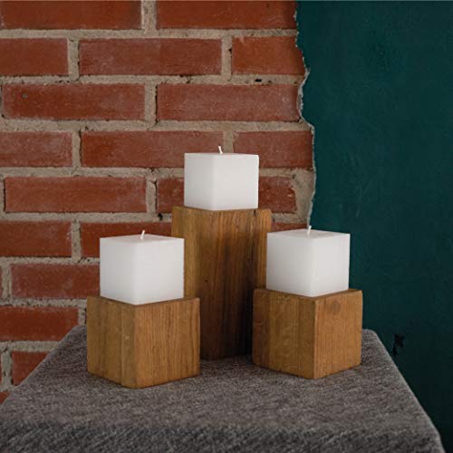 Candwax 3 inch Pillar Candles for Home Set of 3 pcs - Unscented and Long Lasting Candles Ideal for Romantic, Wedding or Living Room Decor - White Square Candle