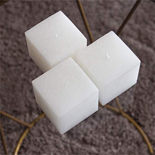 Candwax 3 inch Pillar Candles for Home Set of 3 pcs - Unscented and Long Lasting Candles Ideal for Romantic, Wedding or Living Room Decor - White Square Candle