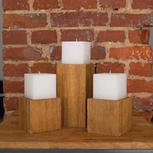 Candwax 3 inch Pillar Candles for Home Set of 3 pcs - Unscented and Long Lasting Candles Ideal for Romantic, Wedding or Living Room Decor - White Square Candle