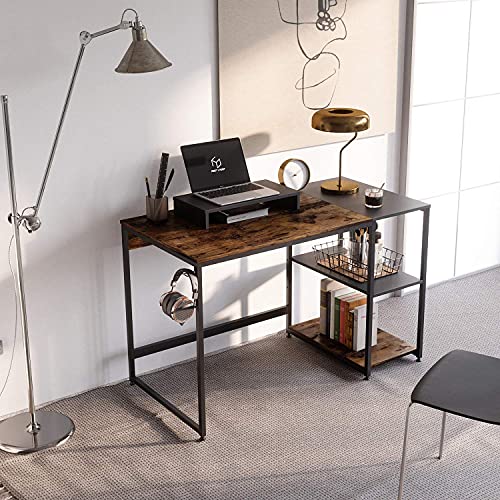 Nost & Host 47 Inch Home Office Desk with Storage Shelves, Computer Desk with Monitor Stand and Headphone Hook, Industrial 2-Tone Small Writing Work Desk Study Table, Rustic Brown and Black