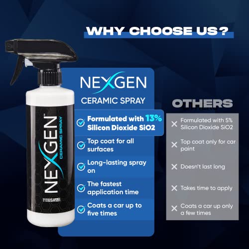 Nexgen Ceramic Spray Silicon Dioxide — Easy to Apply, Ceramic Coating Spray for Cars — Professional-Grade Protective Sealant Polish for Cars, RVs, Motorcycles, Boats, and ATVs — 16oz Bottle