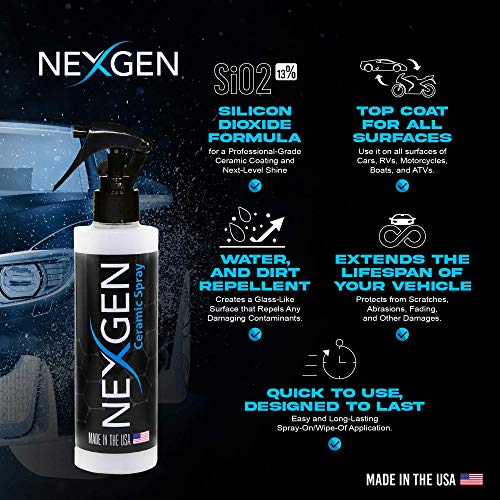 Nexgen Ceramic Spray Silicon Dioxide — Easy to Apply, Ceramic Coating Spray for Cars — Professional-Grade Protective Sealant Polish for Cars, RVs, Motorcycles, Boats, and ATVs — 16oz Bottle