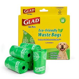 glad eco friendly dog waste bags - 8 rolls of lavender scented dog waste bags, 120 bags in total - dog waste bags for all dogs, leak proof and strong dog poop bags