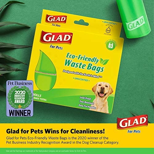 Glad Eco Friendly Dog Waste Bags - 8 Rolls of Lavender Scented Dog Waste Bags, 120 Bags in Total - Dog Waste Bags for All Dogs, Leak Proof and Strong Dog Poop Bags