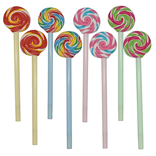 Maydahui 12PCS Lollipops Pen Rainbow Swirl Spinning Shaped Rollerball Pens Black Gel Ink Multicolor Candy Design for Students Students Girls Valentine's Day