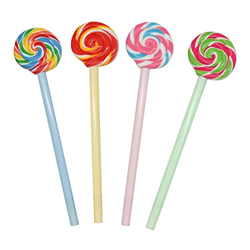 Maydahui 12PCS Lollipops Pen Rainbow Swirl Spinning Shaped Rollerball Pens Black Gel Ink Multicolor Candy Design for Students Students Girls Valentine's Day