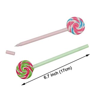 Maydahui 12PCS Lollipops Pen Rainbow Swirl Spinning Shaped Rollerball Pens Black Gel Ink Multicolor Candy Design for Students Students Girls Valentine's Day