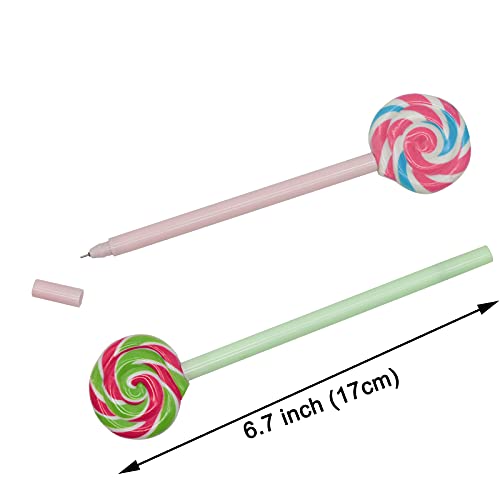 Maydahui 12PCS Lollipops Pen Rainbow Swirl Spinning Shaped Rollerball Pens Black Gel Ink Multicolor Candy Design for Students Students Girls Valentine's Day