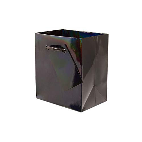 Black Gift Bags - 12 Pack Extra Small Metallic Holographic Paper Shopping Bags with Handles, Mini Gift Wrap Euro Totes for Birthdays, Tiny Party Favor Bags for Presents, Holidays Bulk - 4x2.75x4.5