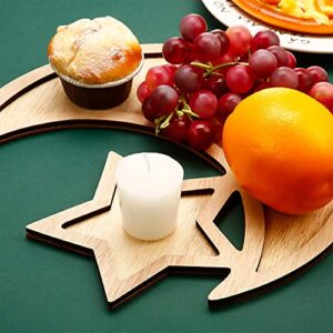 WILLBOND 2 Sets Ramadan Wood Tray Moon Wooden Star Tableware Eid Mubarak Party Serving Tableware for Breakfast Dinner Dessert Pastry Display Holder Decoration Ornament