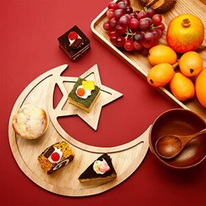 WILLBOND 2 Sets Ramadan Wood Tray Moon Wooden Star Tableware Eid Mubarak Party Serving Tableware for Breakfast Dinner Dessert Pastry Display Holder Decoration Ornament