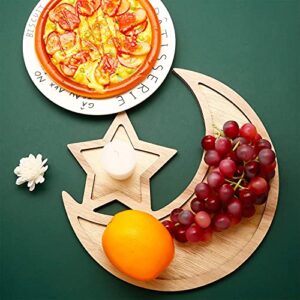 WILLBOND 2 Sets Ramadan Wood Tray Moon Wooden Star Tableware Eid Mubarak Party Serving Tableware for Breakfast Dinner Dessert Pastry Display Holder Decoration Ornament