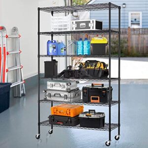 6 Tier Wire Metal Shelving Rack,Heavy Duty 48" W x 18" D x 82" H Adjustable Shelving Units and Storage with Casters/Wheels and Feet Levelers,Garage Metal Steel Storage Shelves for Kitchen/Office Rack