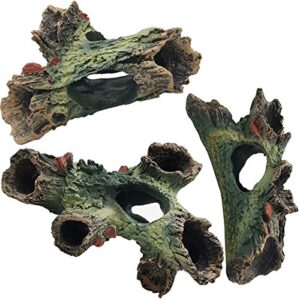 tihood 3pcs decaying trunk aquarium, betta fish ornament, freshwater ornament - resin aquarium decoration log, fish tank wood with holes and aquarium caves